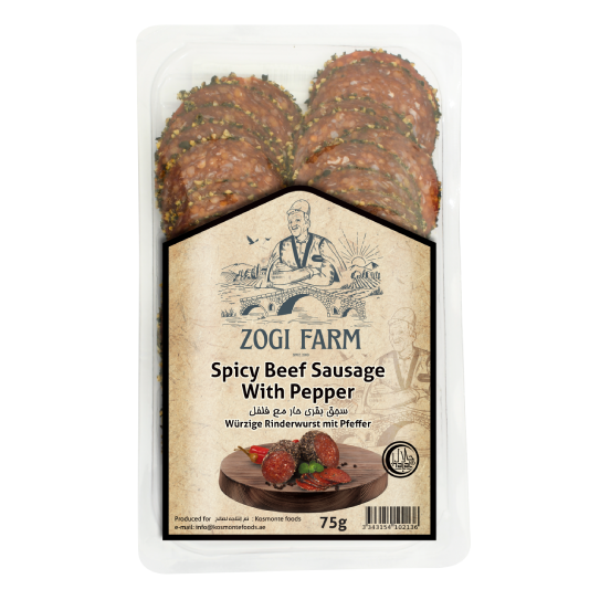 Zogi Farm Beef Sausage With Pepper Slice 10 x.75g